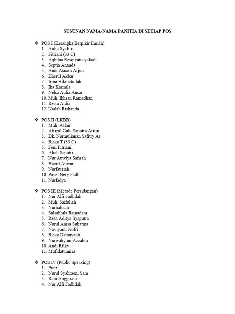 Susunan Nama Perpos | PDF | Science & Mathematics