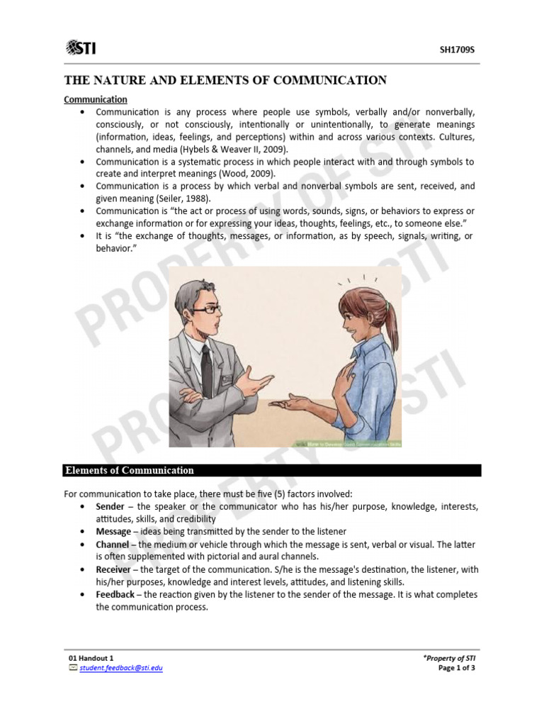 Handout 01 Elements Models and Tenets | PDF | Communication | Nonverbal ...
