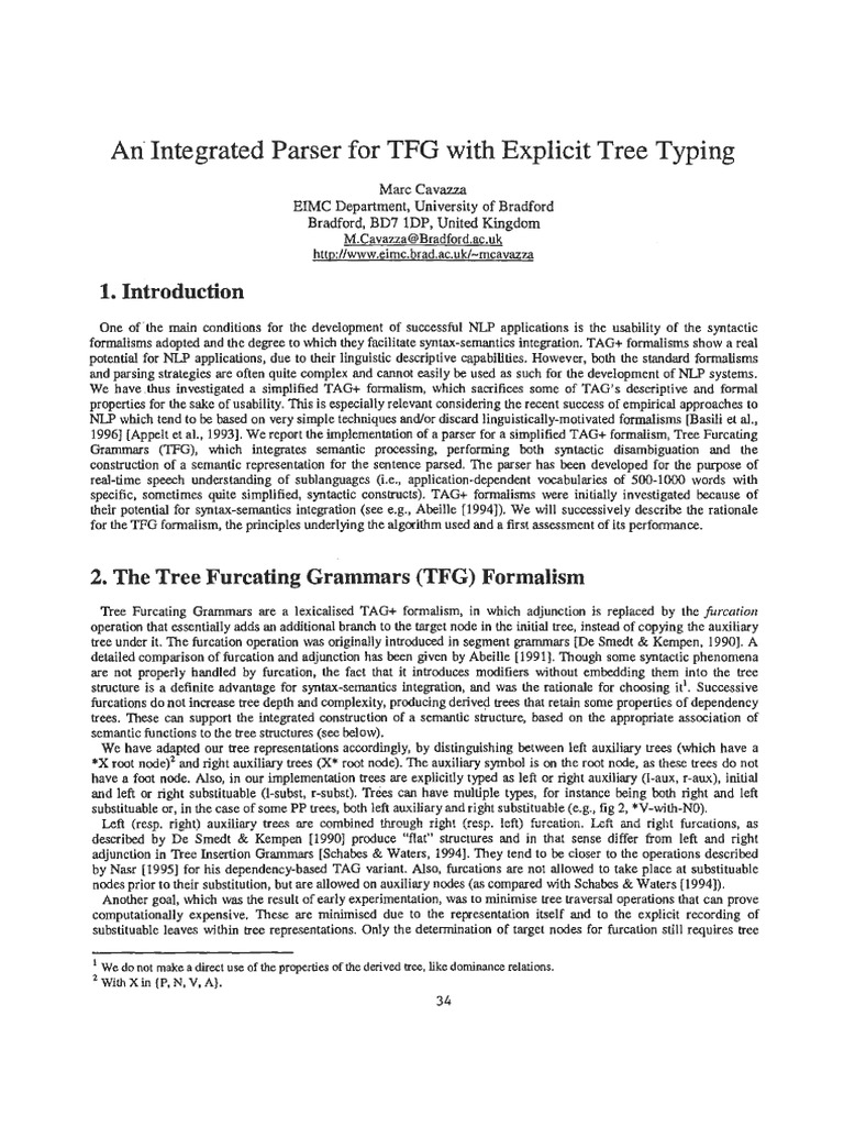 An" Integrated Parser For TFG With Explicit Tree Typing: 1. Lntroduction | PDF | Teaching ...
