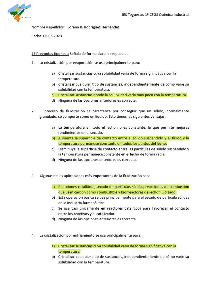 Actividades repaso teoría (1) Lorena op basicas 3 trimestre | PDF | Adsorción | Solubilidad