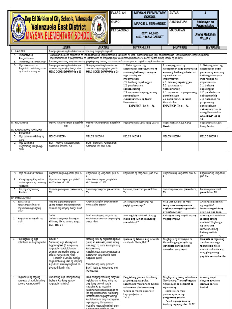 DLL in Esp4 Q1 Week2 | PDF