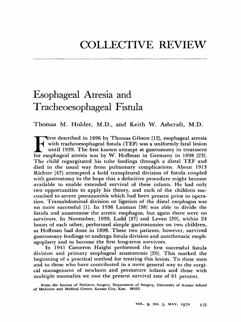 EA TEF Review 1970 | PDF | Esophagus | Clinical Medicine EA TEF Review 1970 | PDF | Esophagus | Clinical Medicine