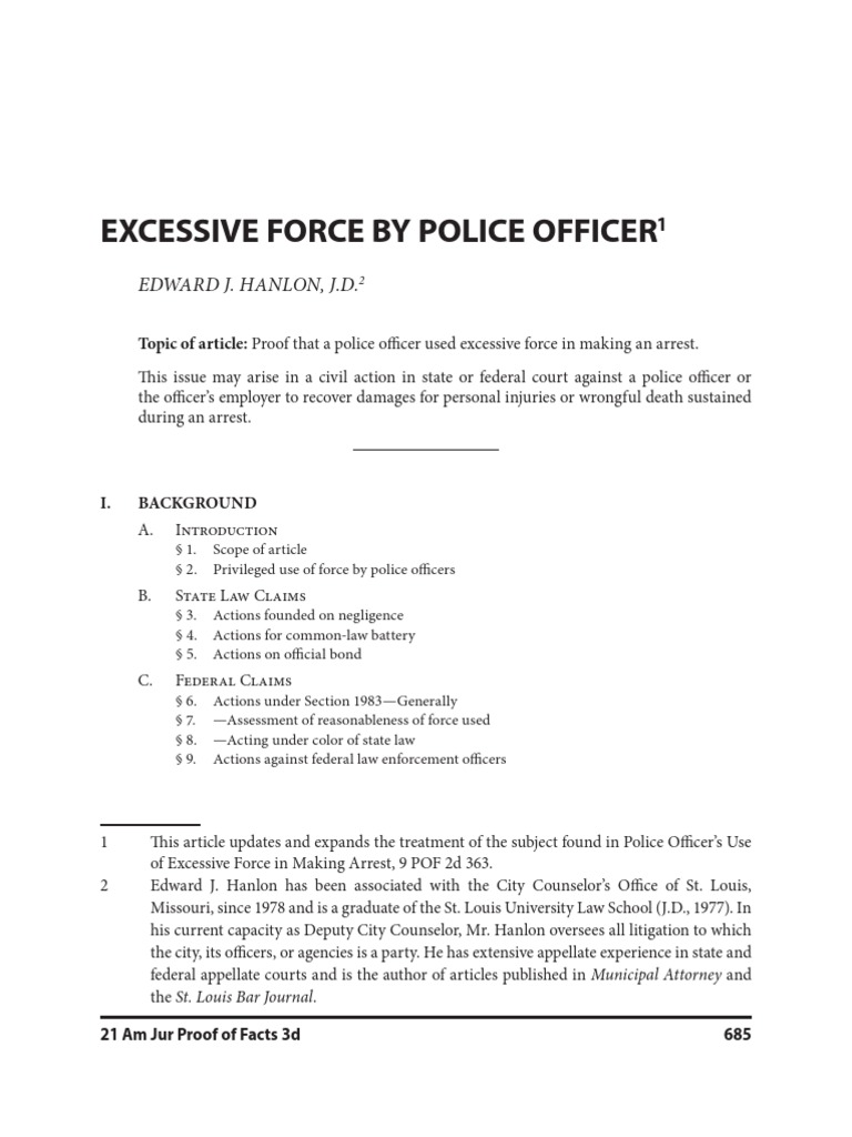 Legal Research Series: Excessive Force by A Police Officer | PDF | Tort ...