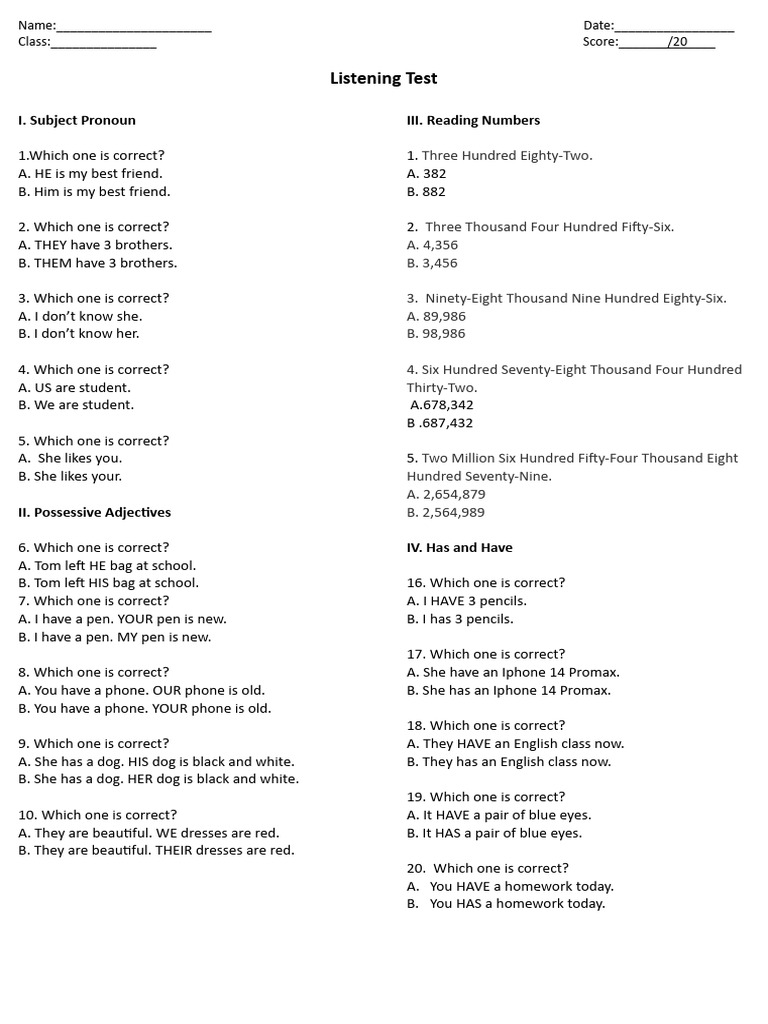 Grade 6-Listening Test | PDF | Language Families | Human Communication