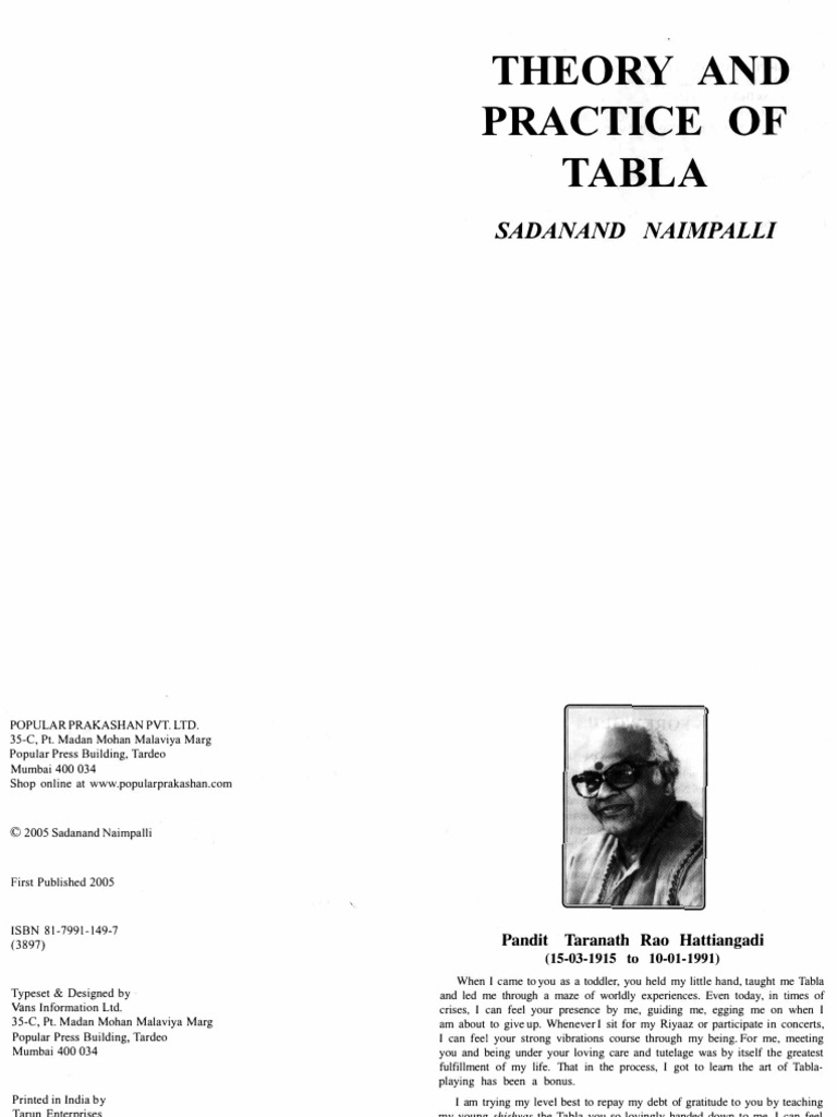 Sadanand Naimpalli - Theory and Practice of Tabla-Popular Prakashan ...