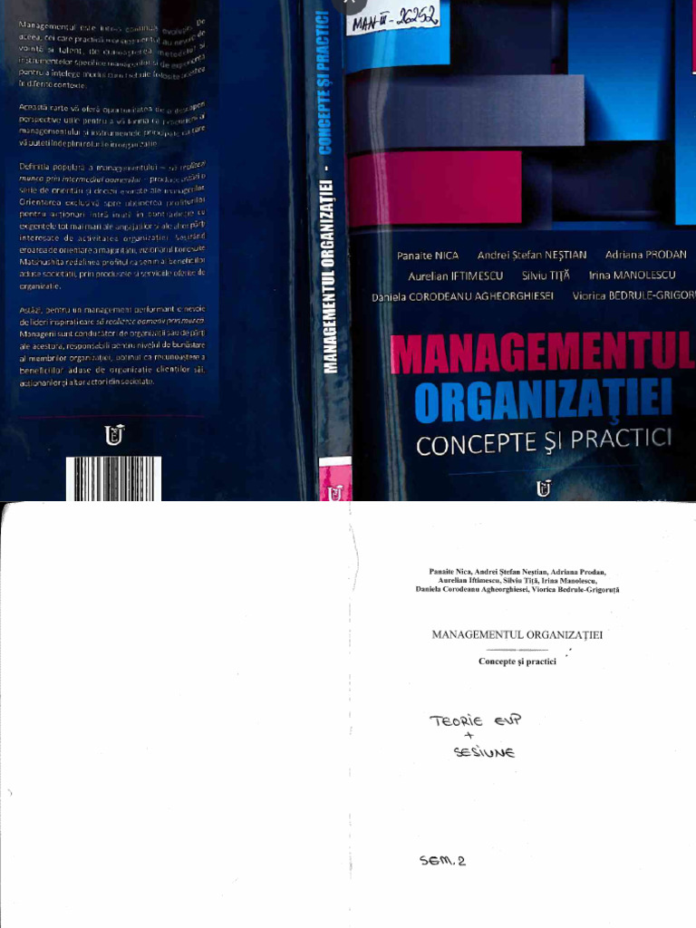 Managementul Organizatiei (Concepte Si Practici) | PDF