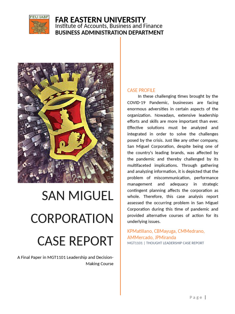 San Miguel Case Study 1 | PDF | San Miguel Corporation | Leadership