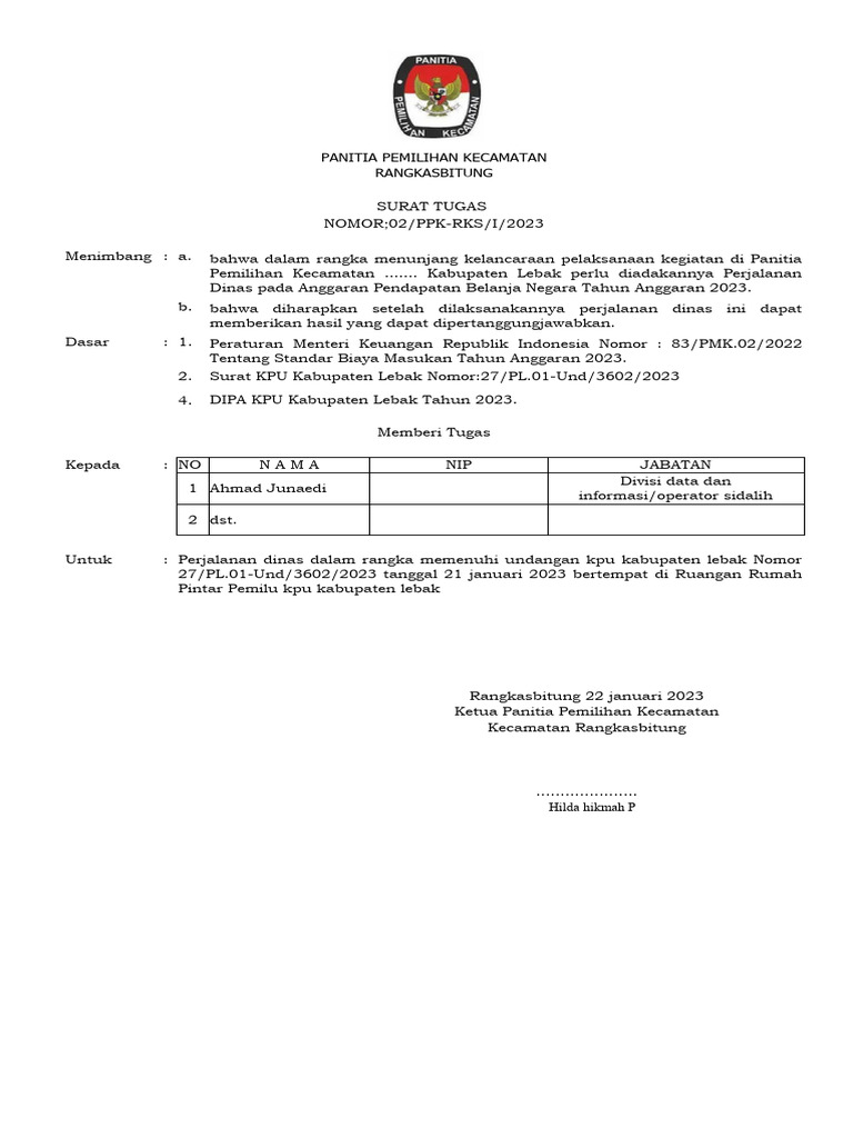 Surat Tugas PPK | PDF