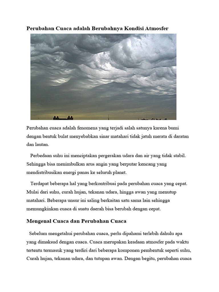 Perubahan Cuaca Adalah Berubahnya Kondisi Atmosfer | PDF | Hukum ...
