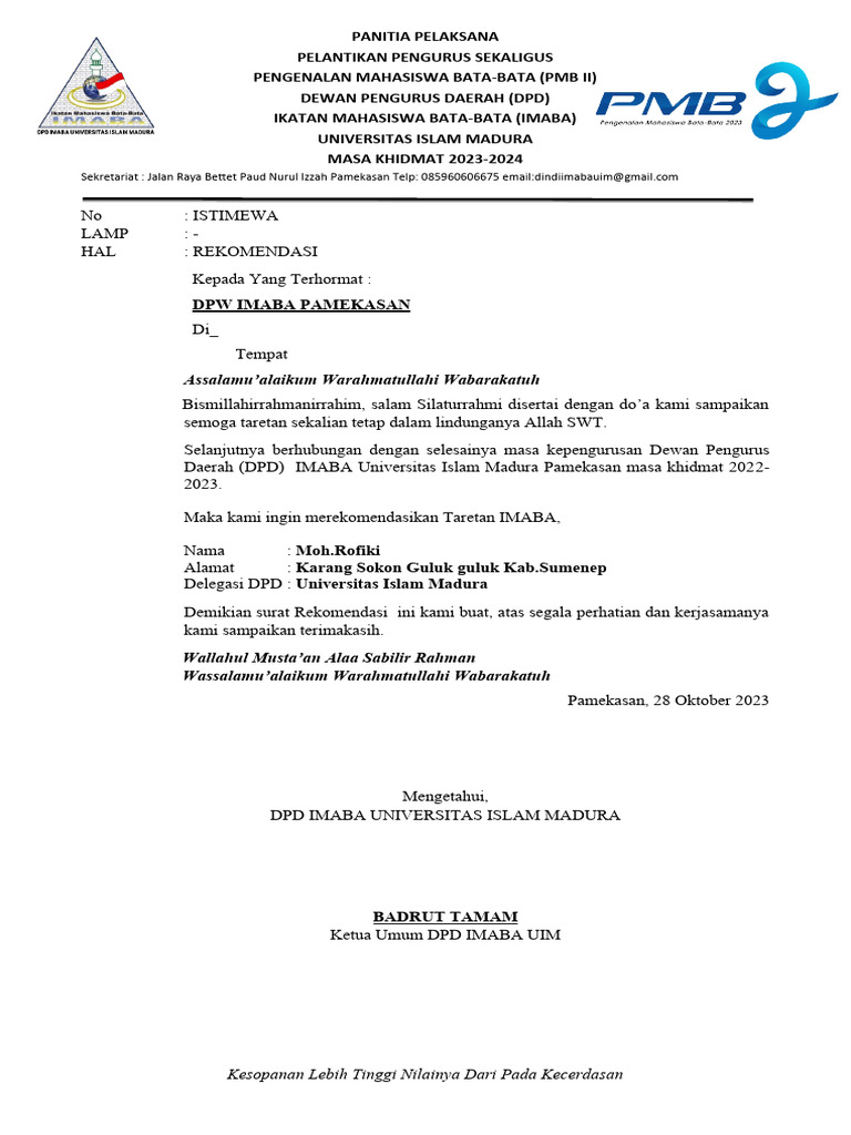 (Surat Rekomendasi DPD Ke DPW) 2022-2023 - 085818 | PDF (Surat Rekomendasi DPD Ke DPW) 2022-2023 - 085818 | PDF