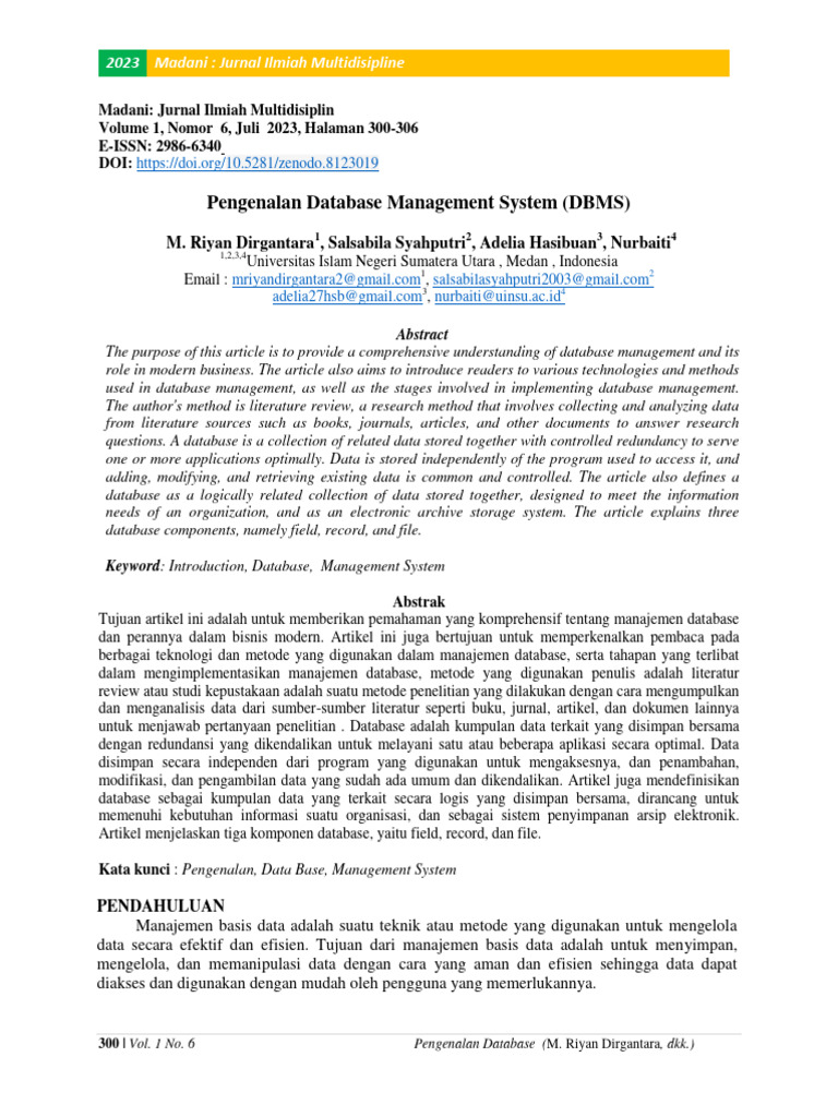 Pengenalan Database Management System (DBMS) : M. Riyan Dirgantara, Salsabila Syahputri, Adelia ...