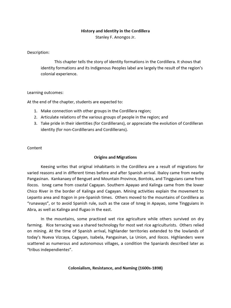 History of Cordillera | PDF | Philippines | Ethnic Groups