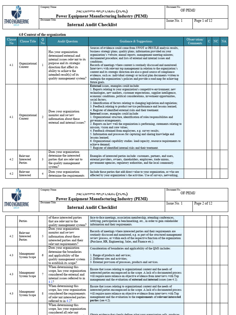 Audit Checklist Form | PDF | Quality Management System | Iso 9000