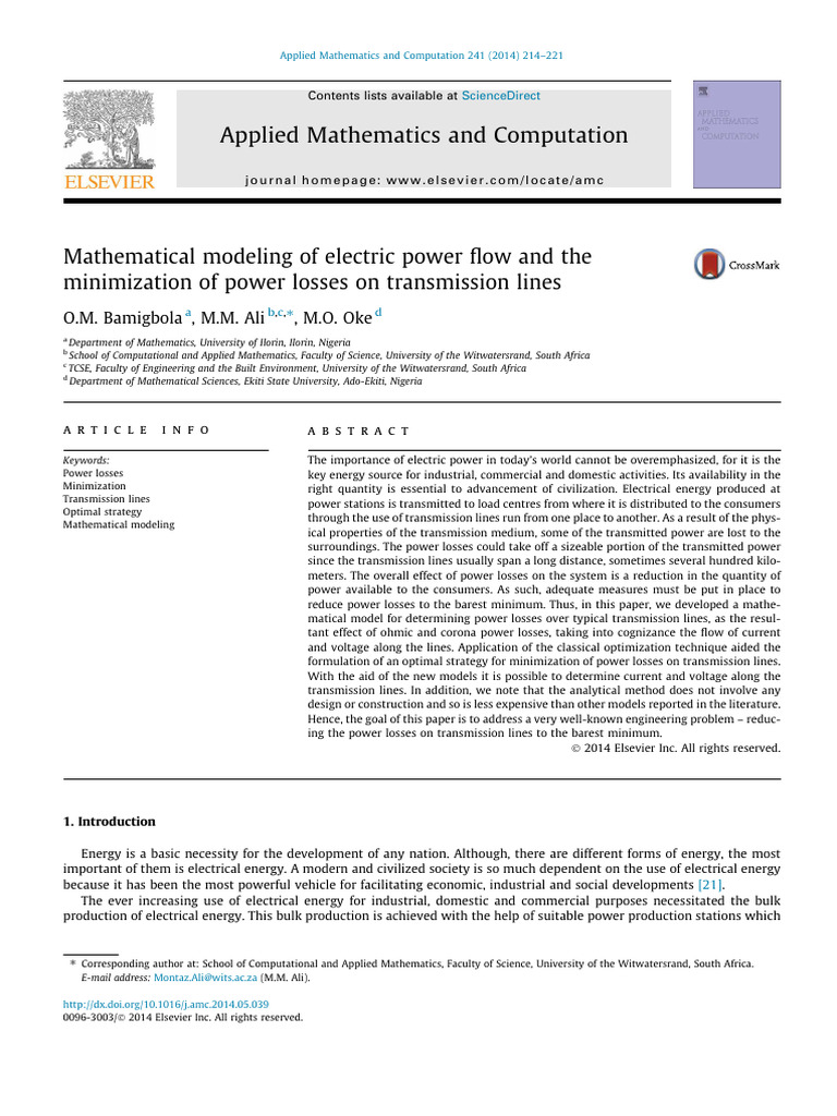 Mathematical Modeling of Electric Power | PDF | Electric Power Transmission | Electrical ...