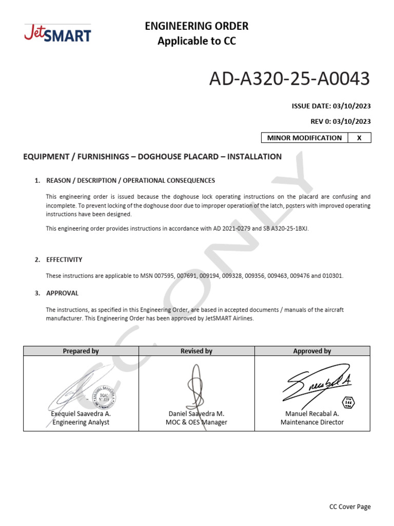 AD-A320-25-A0043: Engineering Order Applicable To CC | PDF | Home & Garden | Computers