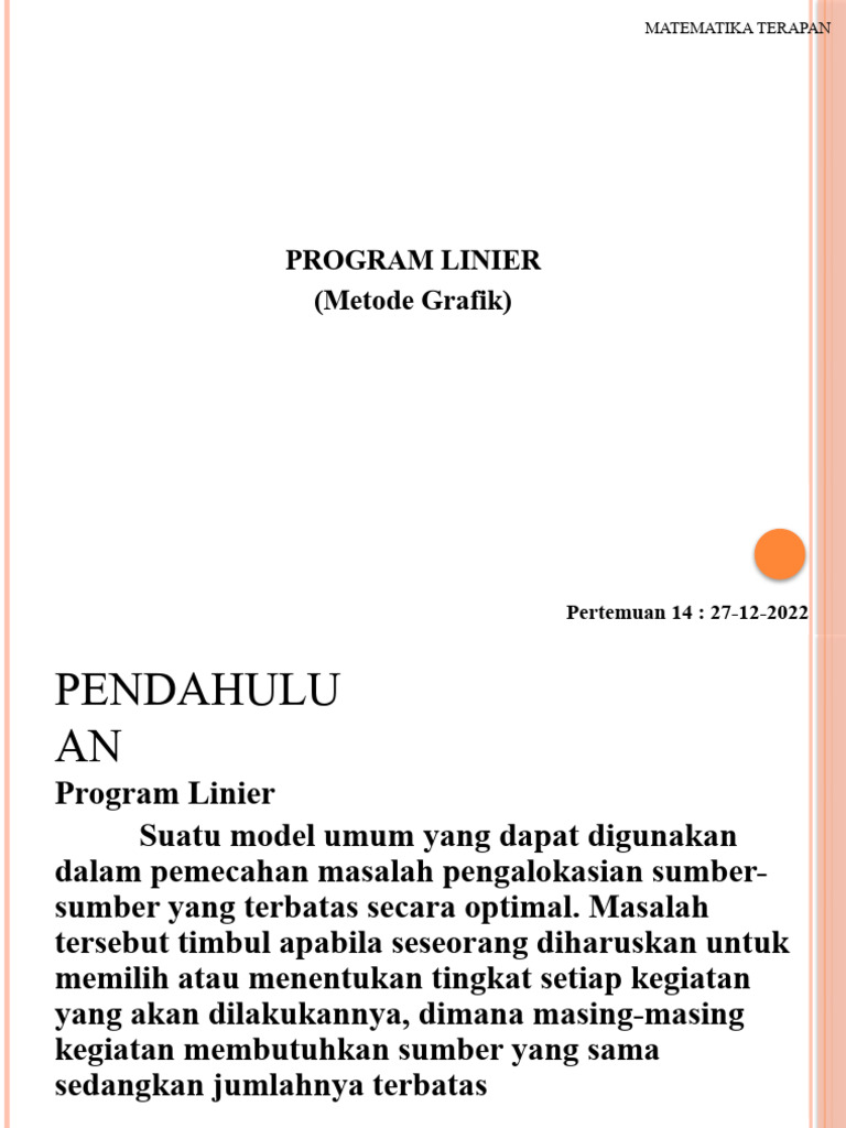 Pertemuan 14 Program Linier (Metode Grafik) | PDF | Metode & Bahan Ajar