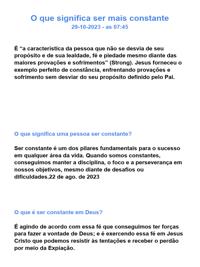 O Que Significa Ser Mais Constante | PDF | Tempo | Oração