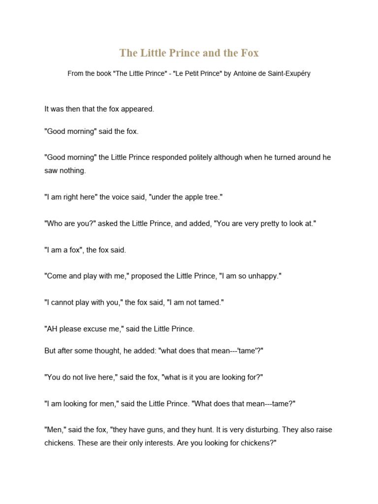 The Little Prince and the Fox's Lesson | PDF | The Little Prince