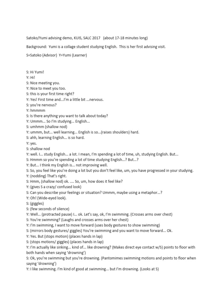 Satoko-Yumi Demo Transcript | PDF | Language Arts & Discipline | Art