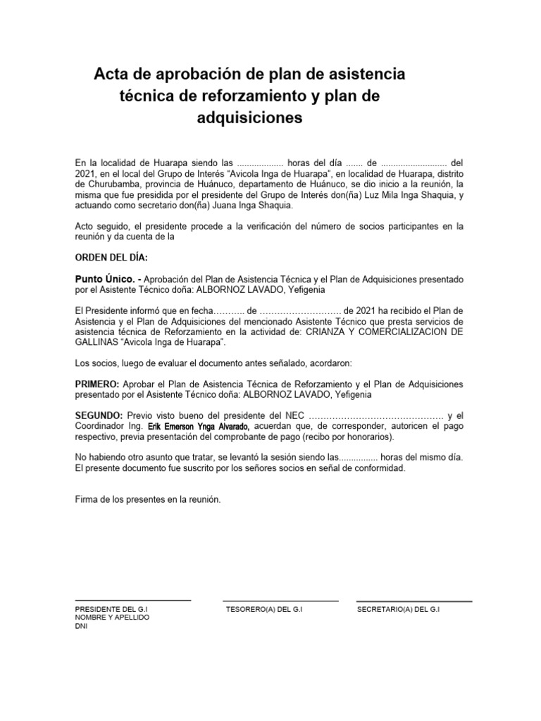 Acta de Aprobacion Del Plan de Trabajo | PDF | Gobierno