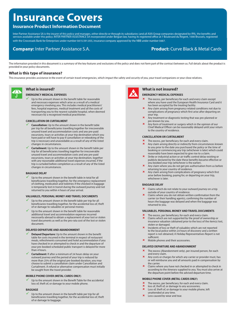 Curve EEA IPID P3 | PDF | Insurance | Private Law