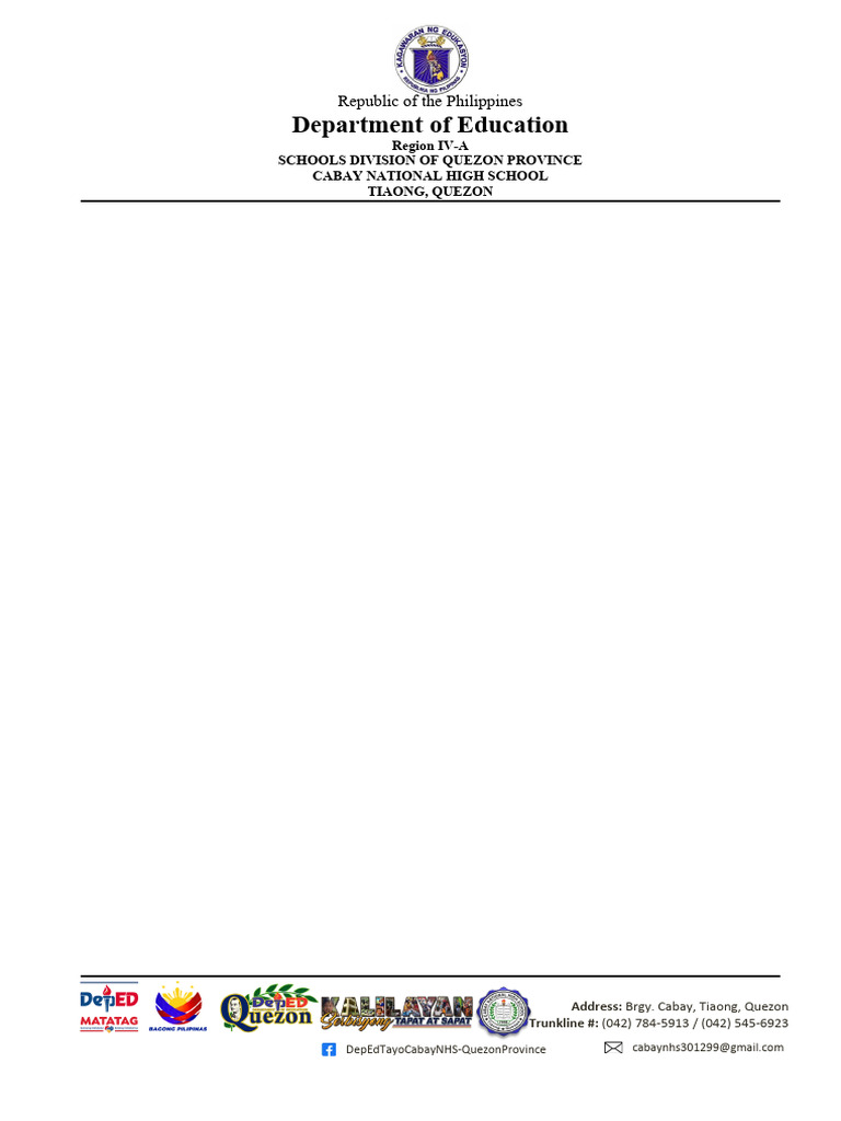 School Letterhead Deped Matatag Kalilayanbagong Pilipinas Logo | PDF