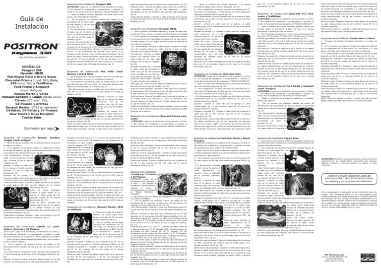 Manual Alarma Positron Keyless 330 Diagrama de Instalacion Zuk | PDF | Color | Conector eléctrico