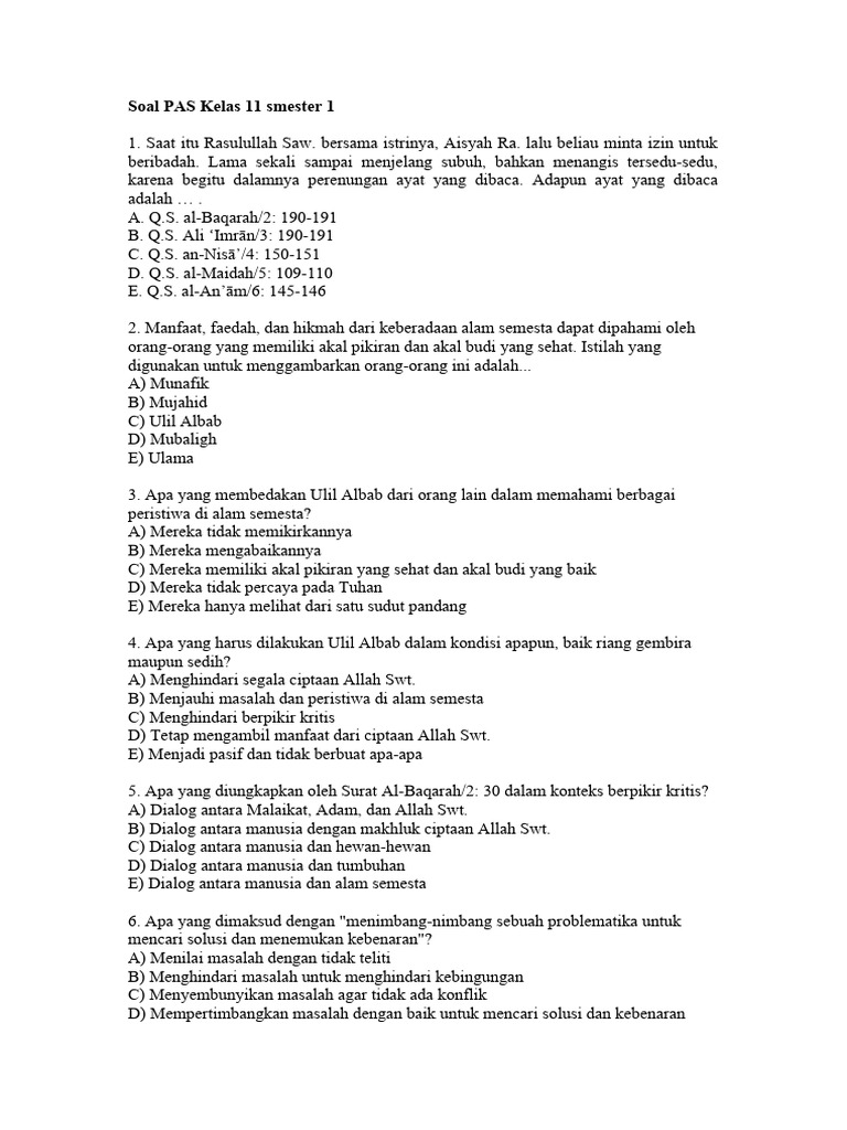Kisi-Kisi PAI KELAS 11 | PDF