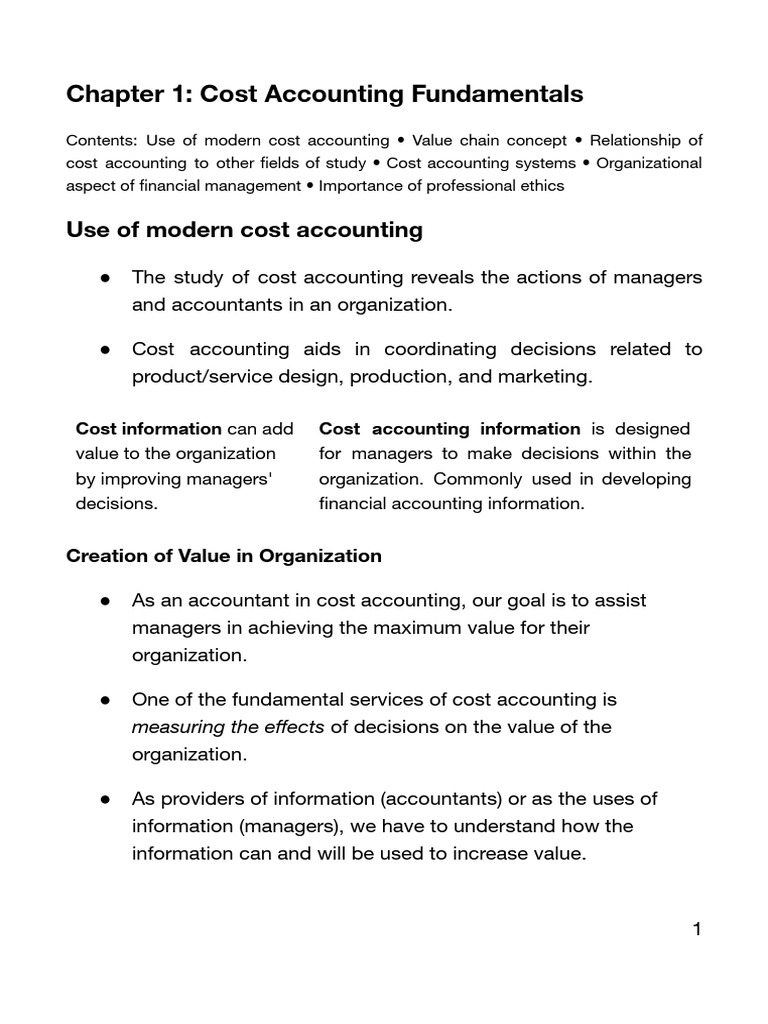 Cost Accounting Chapter 1 | PDF | Cost Accounting | Accounting