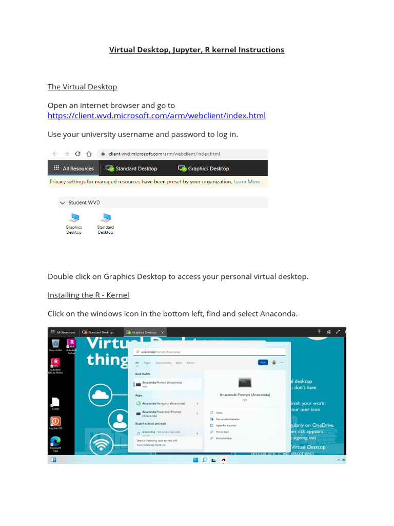 Virtual Desktop, Jupyter, R Kernel Instructions | PDF | Directory (Computing) | Computer File