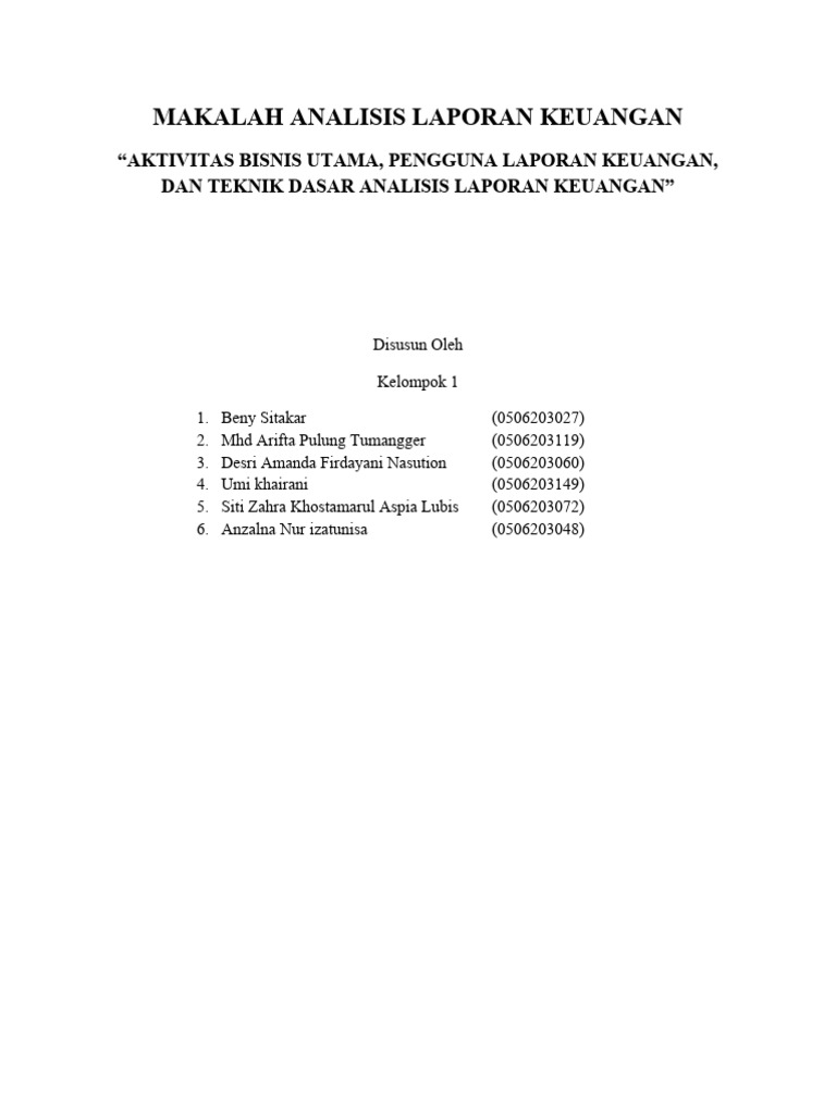 Makalah Kel-1 Analisis Laporan Keuangan | PDF | Pengelolaan Keuangan & Uang