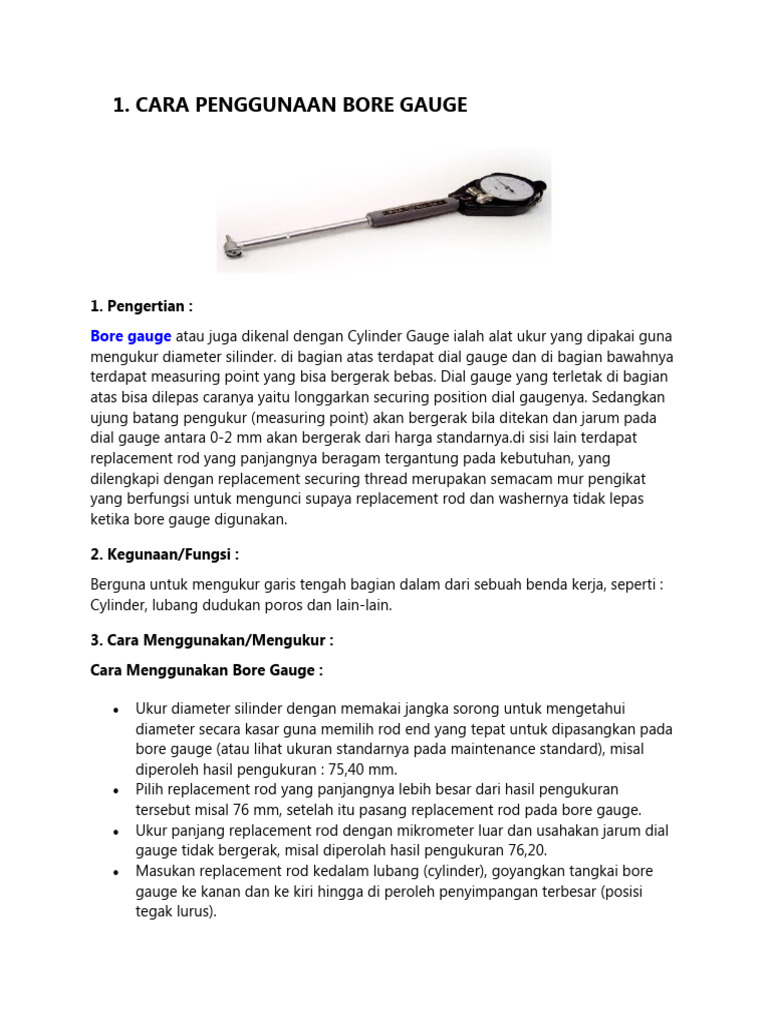 Cara Penggunaan Bore Gauge | PDF