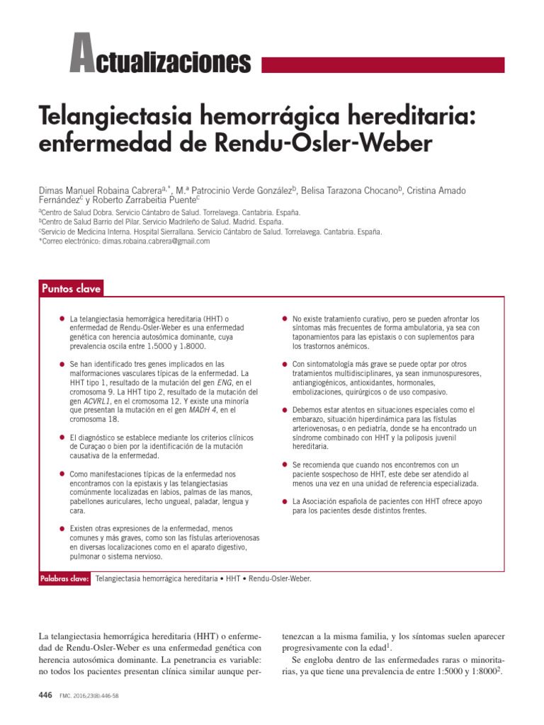 Articulo HHT | PDF | Trastorno genético | Mutación