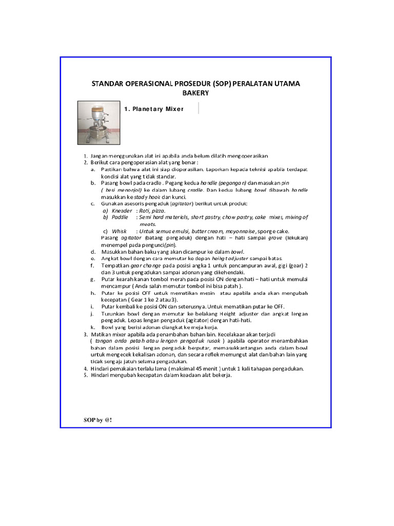 Sop Penggunaan Alat Bakery | PDF