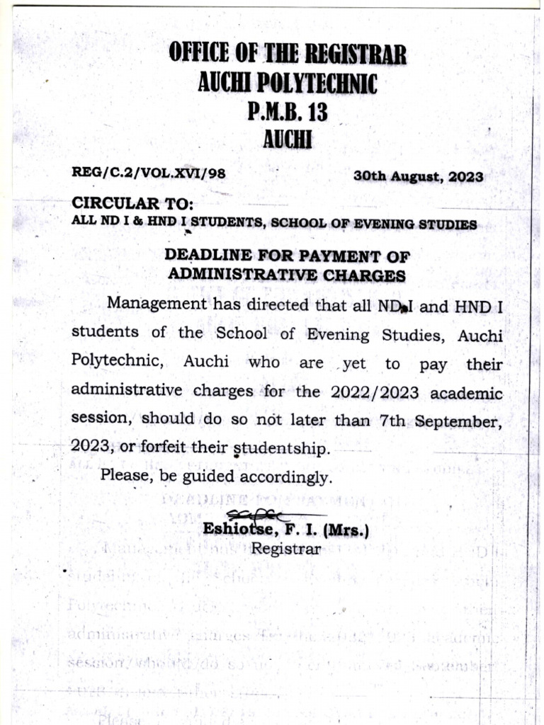 Deadline For Payment of Administrative Charges | PDF