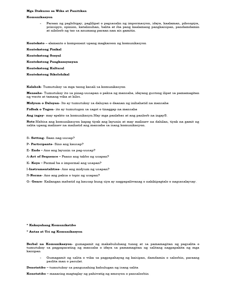 Mga Natatanging Diskurso Sa Wika at Panitikan | PDF
