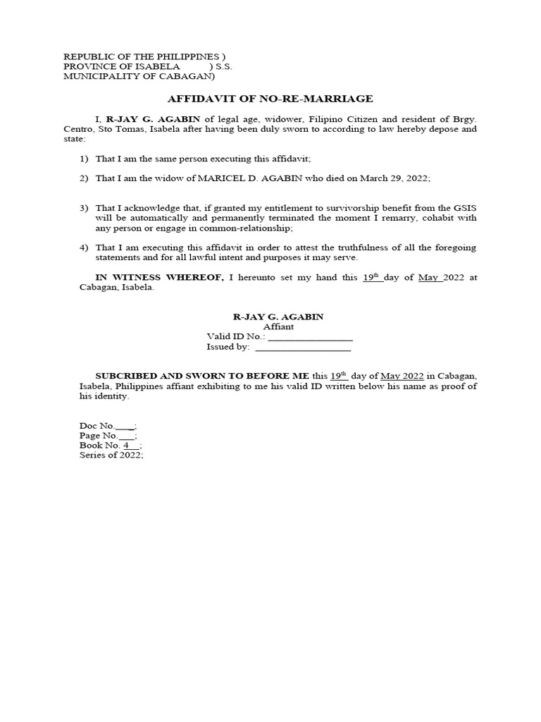 Affidavit of No Marriage | PDF