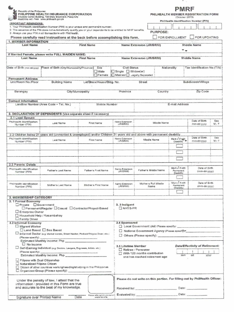 PhilHealth Membership Registration Form | PDF
