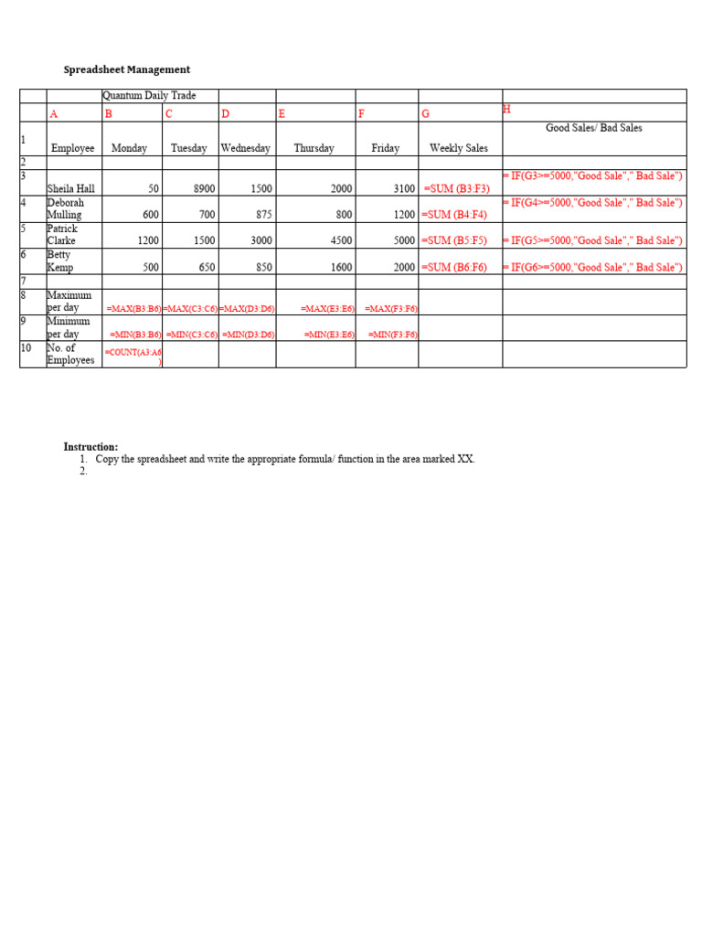Spreadsheet Management Week 1 Excel Activity | PDF