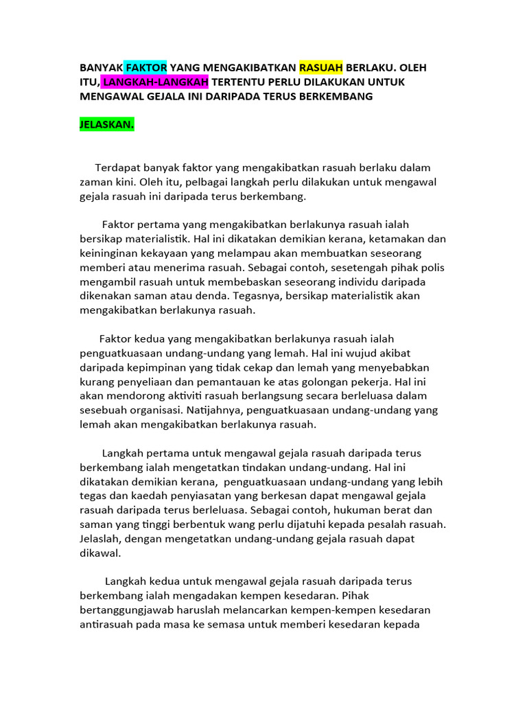 Banyak Faktor Yang Mengakibatkan Rasuah Berlaku | PDF