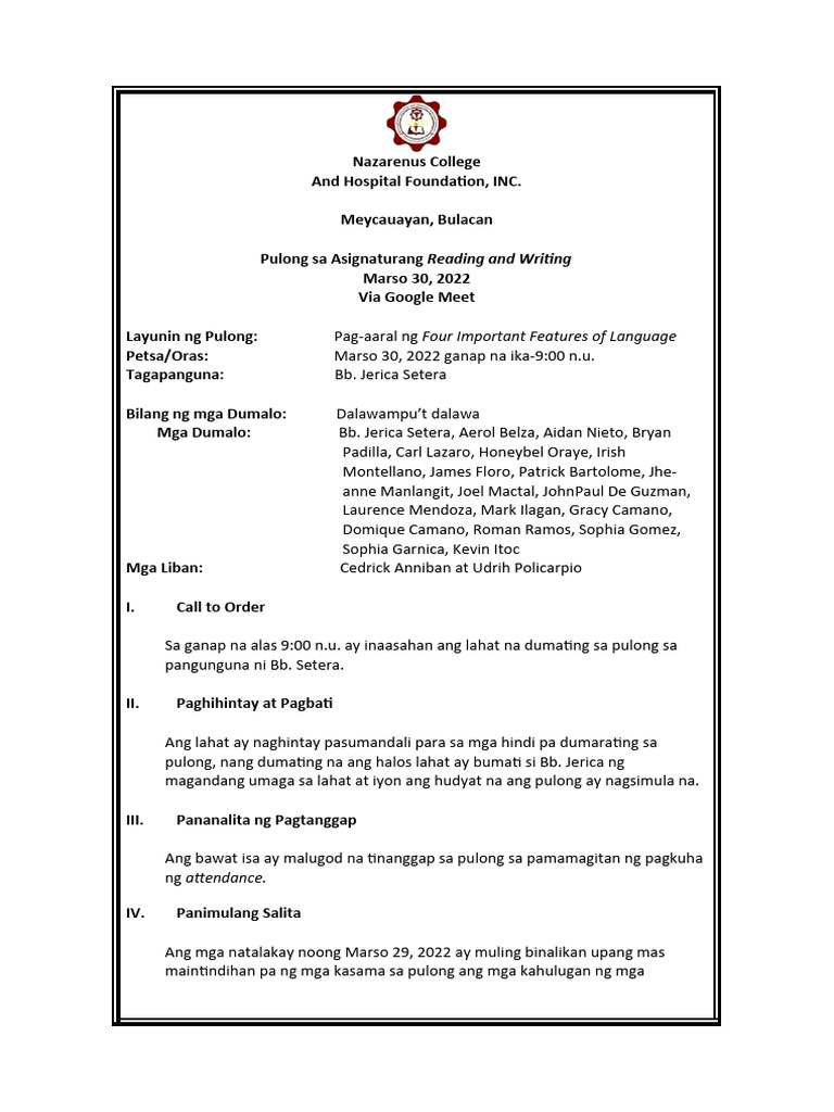 Katitikan NG Pulong | PDF