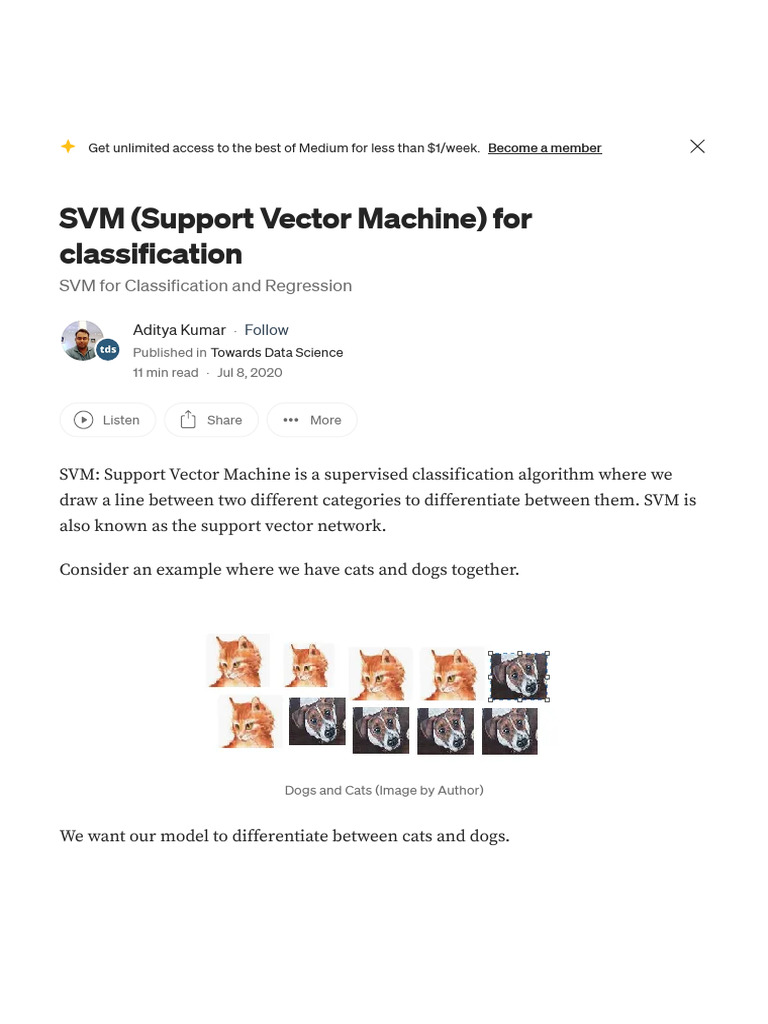 SVM (Support Vector Machine) For Classification - by Aditya Kumar - Towards Data Science | PDF ...