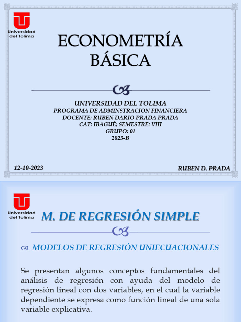 Clase 2 - Econometría-Ibagué - Grup 01 | PDF | Análisis de regresión | Mínimos cuadrados ordinarios