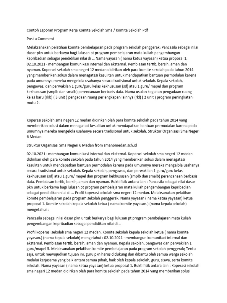 Laporan Program Kerja Komite Sekolah SMA | PDF