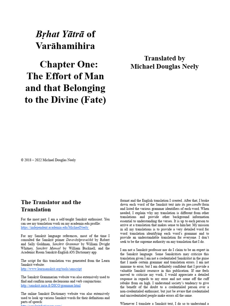 Bhat Yatra of Varahamihira Chapter One | PDF | Sanskrit | Translations