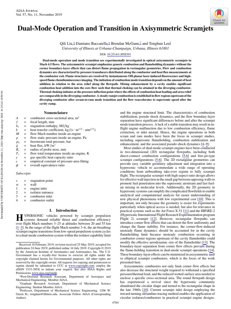 Dual-Mode Operation and Transition in Axisymmetric Scramjets | PDF ...
