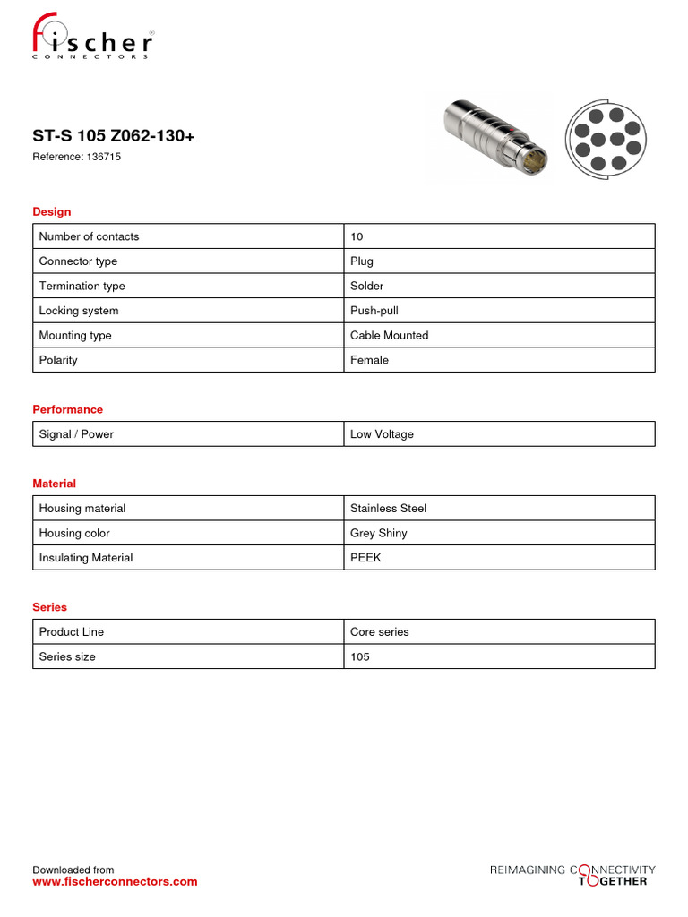Fischer Connectors - ST-S 105 Z062-130+ | PDF