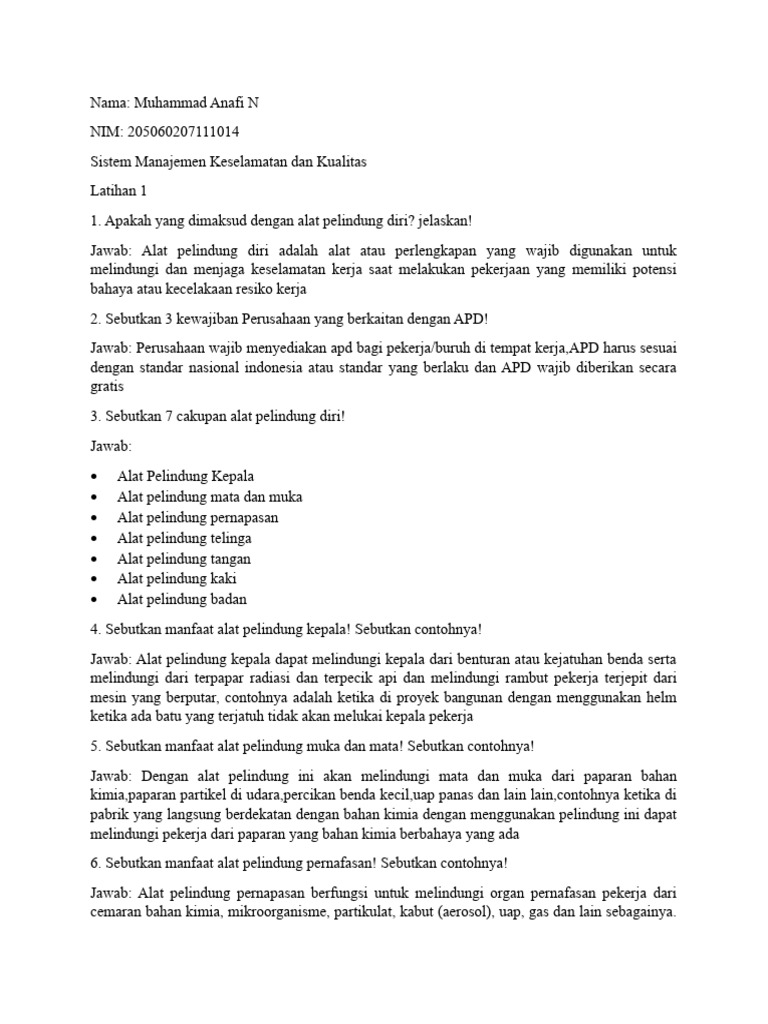 Tugas 6 Sistem Manajemen Keselamatan Dan Kualitas - Muhammad Anafi N ...