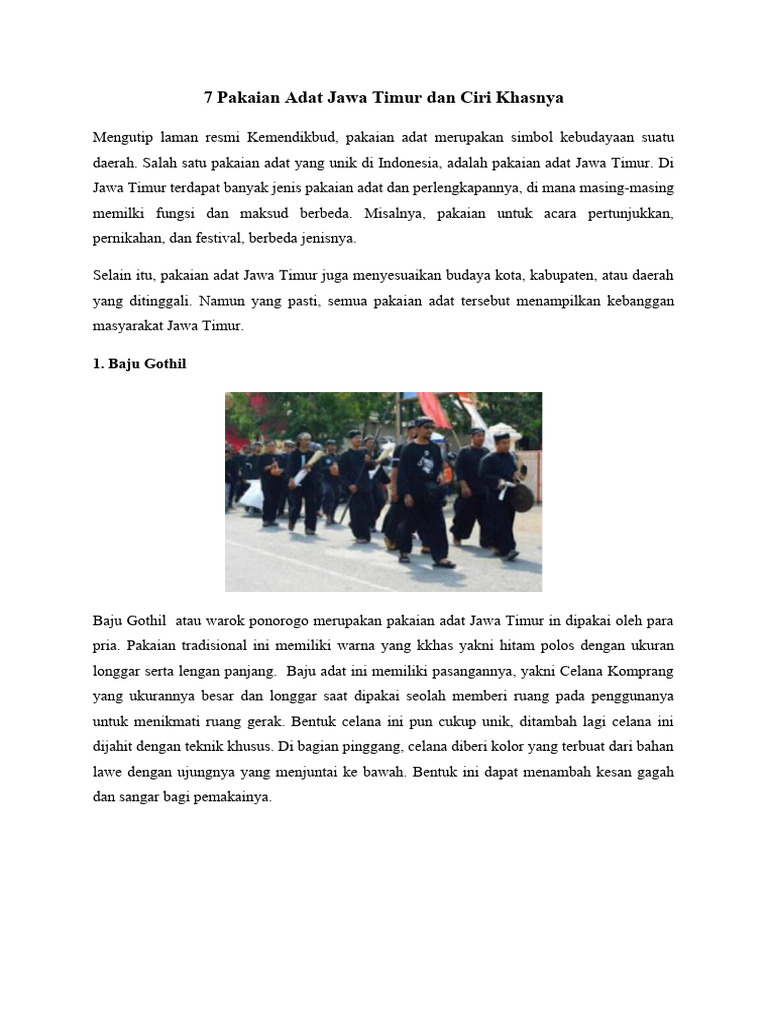 Pakaian Adat Tradisional Jawa Timur | PDF