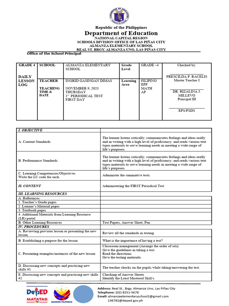 Periodical-1st-Day-Lesson Plan | PDF | Learning | Teachers